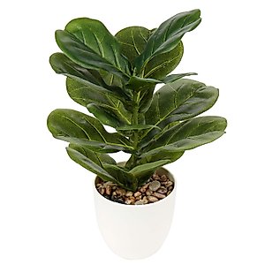 Briful 18 Inch Artificial Plants Realistic Fake Fiddle Leaf Fig Plant Faux Ficus Lyrata Plant Potted Fake Plant in White Pot for Living Room Home Indoor Decor