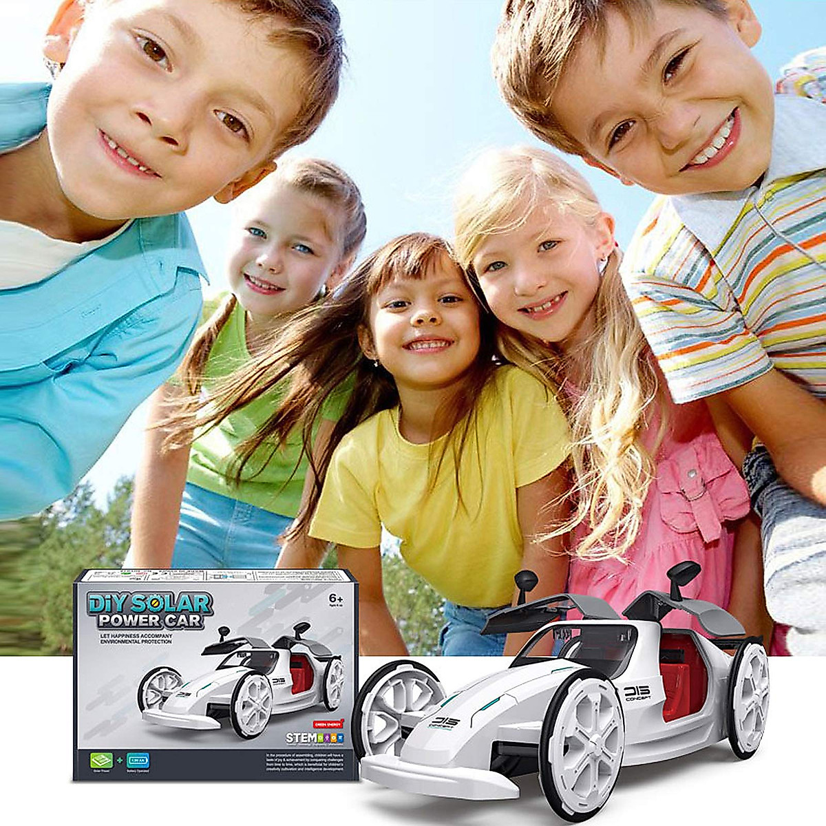 Masefu STEM Car Toy, DIY Eco-Engineering Science Assembly Vehicle with Openable Car Doors, Power by Sun Educational Experiment Building Car Kit for Kids 6+ Years Old Kids