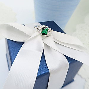 Dazzlingrock Collection 7x5mm Emerald Shape Lab Created Emerald & White Diamond Split Shank Engagement Ring for Women in 925 Sterling Silver Size 5