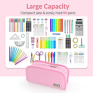 Sooez Wide Opening Pencil Pen Case,Large Capacity Zipper Pouch,Aesthetic Bag School Supplies,Compact Stationery Organizer Marker Pouch Makeup Girls Adult School,Blue & Pink Edge(SZA0314-0002A)