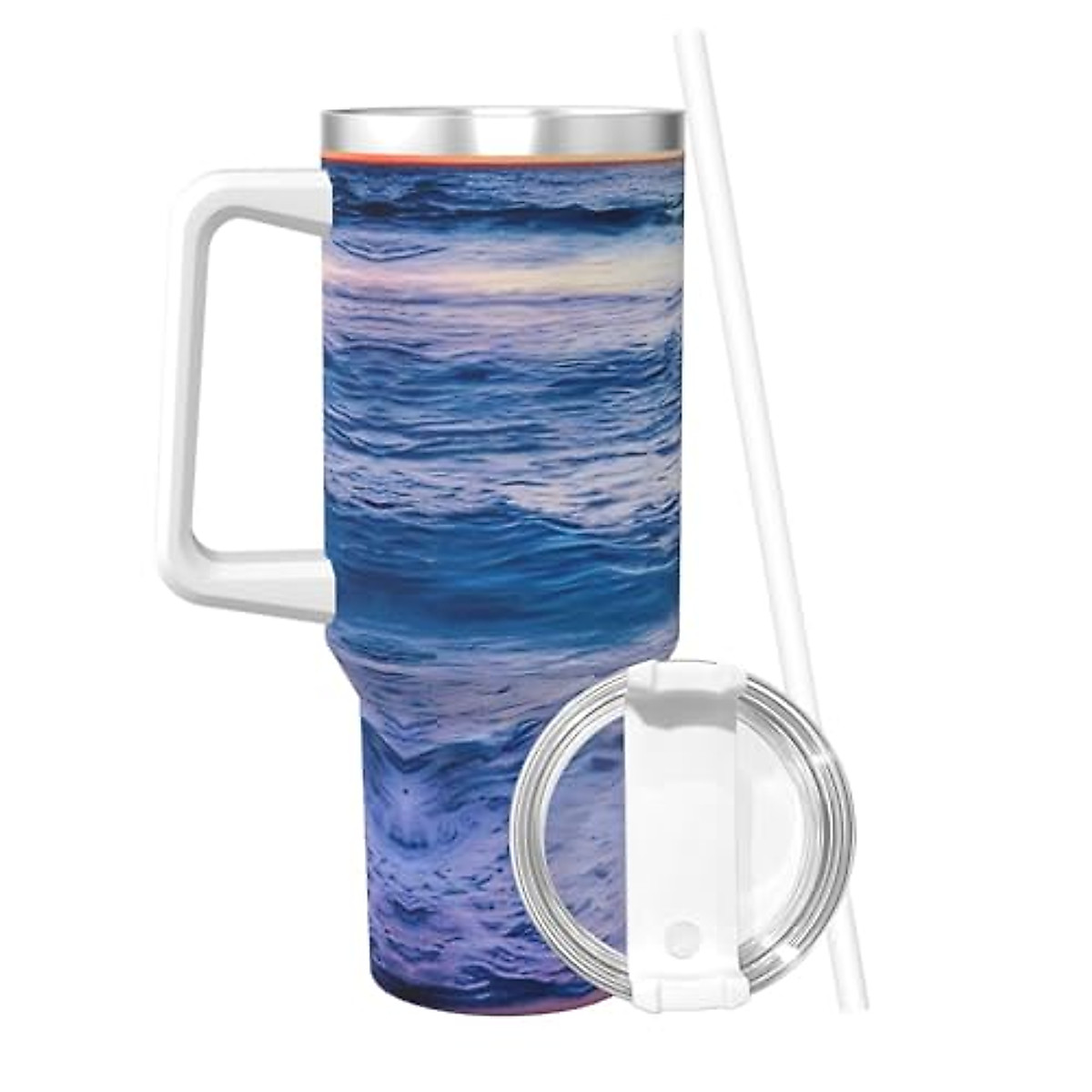 HULIBIN Beach Sunset Ocean Waves Print Double Deck Stainless Steel Travel Coffee Cup With Lid 40 Oz Ice Bully Cup
