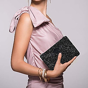 GM LIKKIE Crossbody Clutch Purse for Women, Glitter Evening Bag, Shoulder Wedding Handbag for Party (Black)