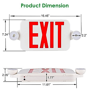 GRUENLICH LED Exit Sign Combo with Emergency Lights, Adjustable Heads and Double Sided, Battery Backup, UL 924 Qualified, AC 120-277V, Commercial Emergency Exit Light for Business- 1 Pack