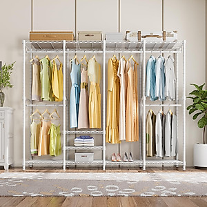 VIPEK V40 Wire Garment Rack Heavy Duty Clothes Rack for Hanging Clothes, Multi-Functional Bedroom Clothing Rack Freestanding Closet Wardrobe Rack, 76" L x 15.7" W x 76.4" H, Max Load 1110lbs, White