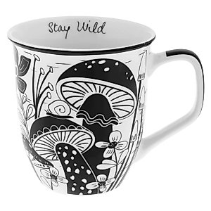 Karma Gifts 16 oz Black and White Boho Mug Mushroom - Cute Coffee and Tea Mug - Ceramic Coffee Mugs for Women and Men