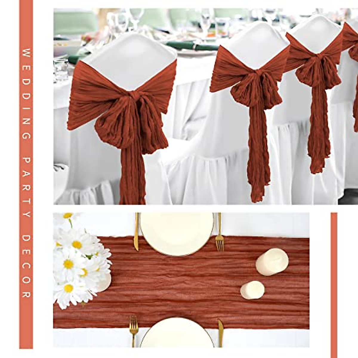 24 Pack Cheesecloth Table Runner 20 x 120 inch Cheese Cloth Table Runner Bulk,Romantic Boho Sheer Gauze Fabric Table Runners for Wedding Reception,Party,Bridal Shower Table Decor(Terracotta)