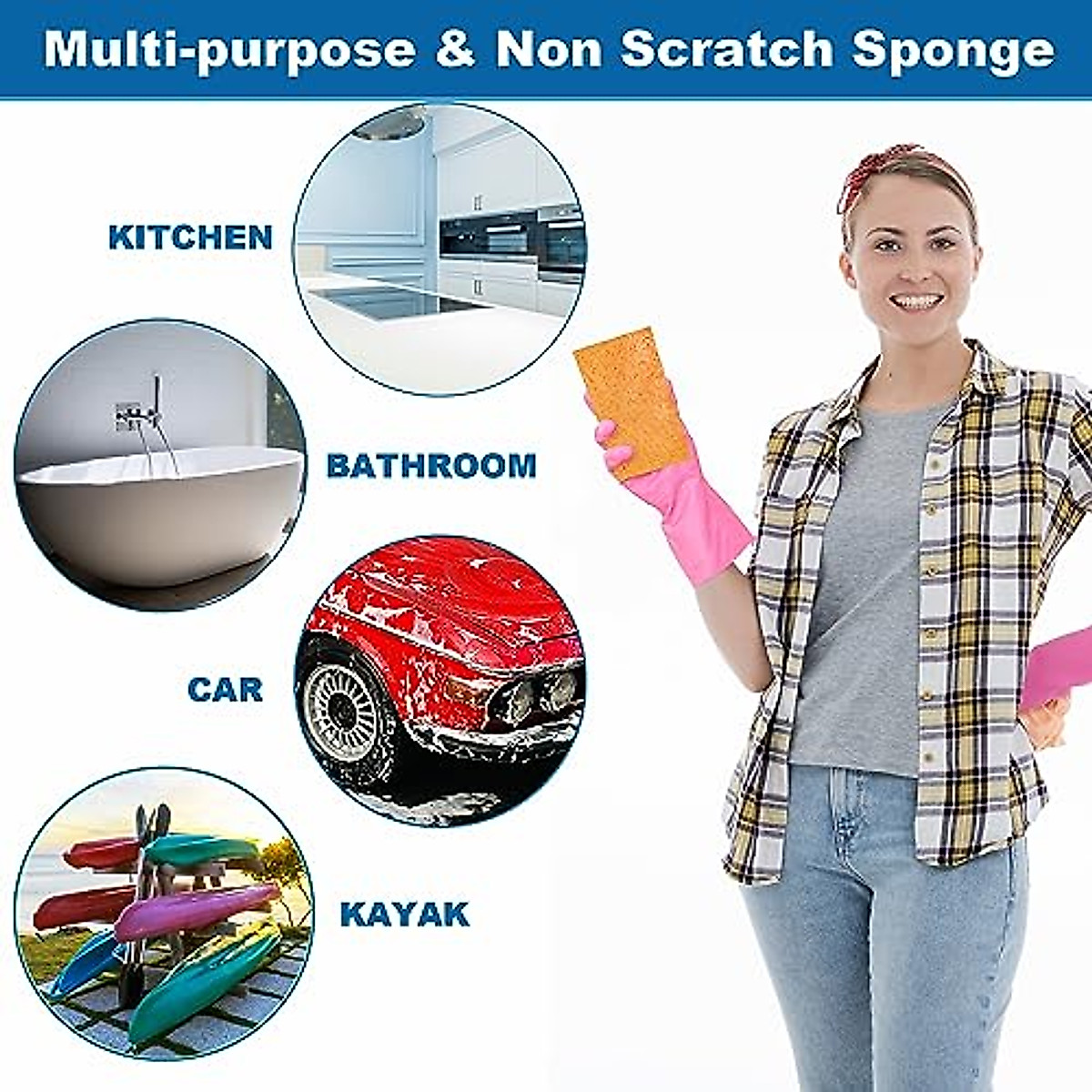 Large Kitchen Sponges for Dishes,Pop Up Eco Friendly Bathroom Cleaning Sponge for Countertop,Tiles,Walls,Floors,Natural Compostable Scrubber for Dish,Car,Kayak,Compressed Cellulose Sponges 6 Pack