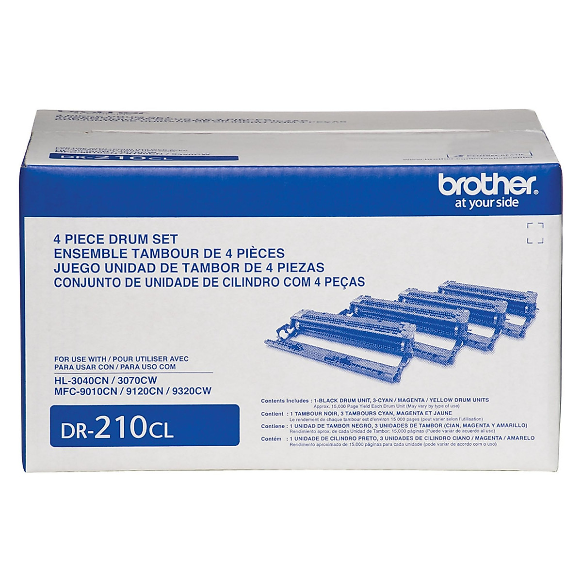 Brother DR-210CL Four Drums - 1 Black, 1 Cyan, 1 Magenta, 1 Yellow - Retail Packaging - DR210CL