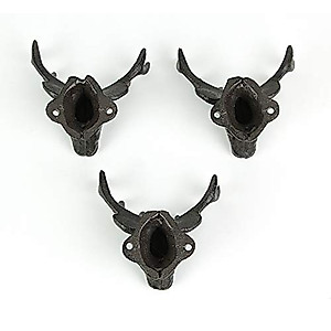 Zeckos Set of 3 Rustic Brown Cast Iron Deer Head Decorative Wall Hooks Lodge Décor 4.25 Inches Long