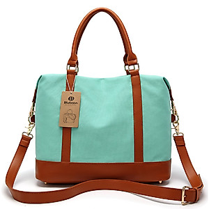 Bluboon Women Ladies Canvas Weekender Bag Overnight Carry-on Tote Duffel in Trolley Handle (MintGreen)