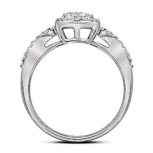 10kt White Gold Round Diamond Oval Cluster Bridal Wedding Engagement Ring 1-3/8 Cttw