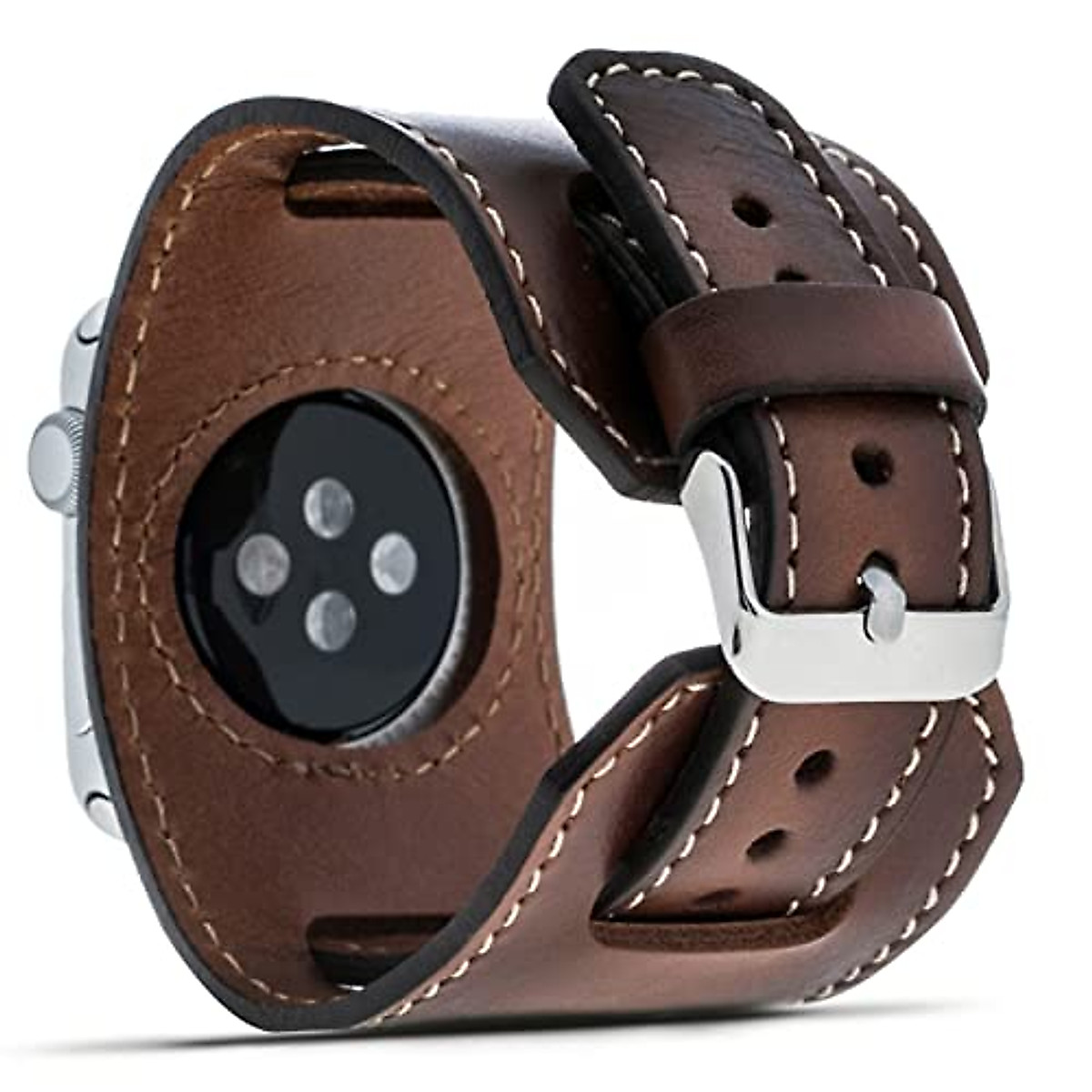 VENOULT Brown iWatch Series 8 Compatible Apple Classic Watch Cuff Bands for Man or Women 45mm, 44mm, 41mm, 40mm, Series 8-1 Dark Brown Genuine Leather Bull Strap, HANDMADE