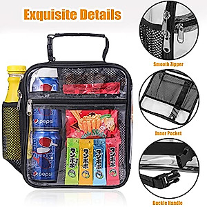 Oraben Stadium Approved Clear Lunch Bag for Work, See Through Plastic Lunch Box Reusable Small Lunchbox for Men and Women Children (Black)