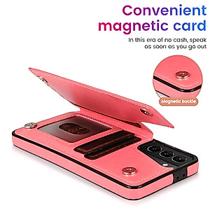 ACXLIFE Galaxy S21 Plus 5G Case S21+ Wallet Protective Cover with Card Holder Slot,Slim Purse Leather Case for Samsung S21 Plus 6.7Inch (Pink)