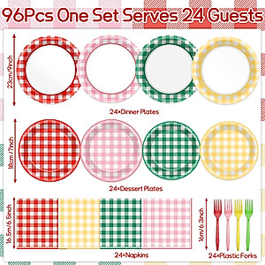 ojustbeok 96 Pcs Camp Gingham Paper Plates and Napkins Gingham Checkered Bachelorette Party Supplies Glamping Birthday Tableware Set Summer Plaid Camping Themed Party Favors Baby Bridal Shower