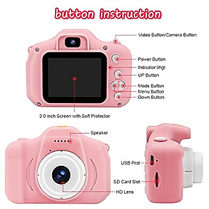 YUE3000 Upgrade Kids Camera,Gifts for Boys and Girls of Age 3-9, 1080P HD Digital Video Cameras for Toddler, 20M high -Definition Digital Camera, Suitable for Portable Toys with 32GB SD Card-Pink