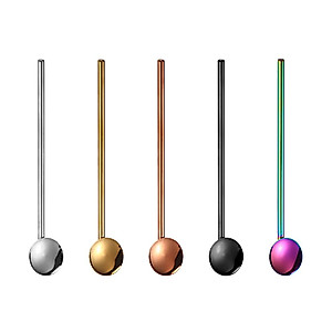 AKOAK 5 Pcs Stainless Steel Straw Spoon, Tea Spoon with Straw, Reusable Metal Cocktail Spoon, Perfect for Iced Coffee, Iced Tea, Juice, Smoothies, Milkshakes, for Drinking, Mixing and Stirring