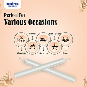 Horizon Unscented Straight Candles Pack of 10 | 9.84 Inches Tall Household Candlesticks - 10 Hours Long Burning Time for Christmas Decor, Holiday Dinners, Weddings, and Festive Parties | Pearl White