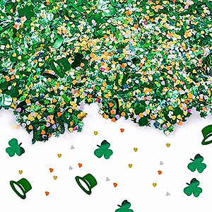 Spring Confetti, Green Shamrock Foil Confetti Colorful Heart Table Decor Green Irish Clover Hat Confetti Shamrock Beard Sprinkles for St Patricks Birthday Baby Shower Decorations