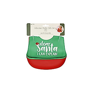 Little Holly Dear Santa Silicone Bib Set, Christmas Silicone Bibs with Food Catcher, Soft Adjustable Fit Toddler Bibs, Dishwasher Safe Baby Bibs, Feeding Accessory for New & Expecting Parents