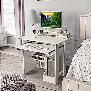 ALISENED Home Office Computer Desk with Monitor Stand Keyboard Tray, 29.5 Inch Study Writing Desk Small PC Laptop Table with Storage Shelves, Modern Workstation for Small Spaces Save Space