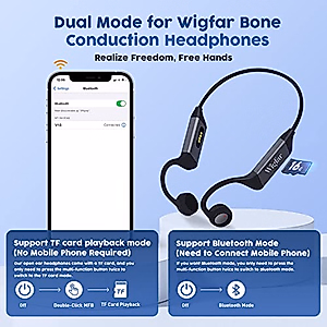 Wigfar Bone Conduction Headphones Bluetooth, Built-in 16GB Memory Bluetooth 5.3 Open Ear Headphones Wireless Bluetooth, Intelligent Voice Waterproof 8 Hr Battery Life for Running, Driving, Calling