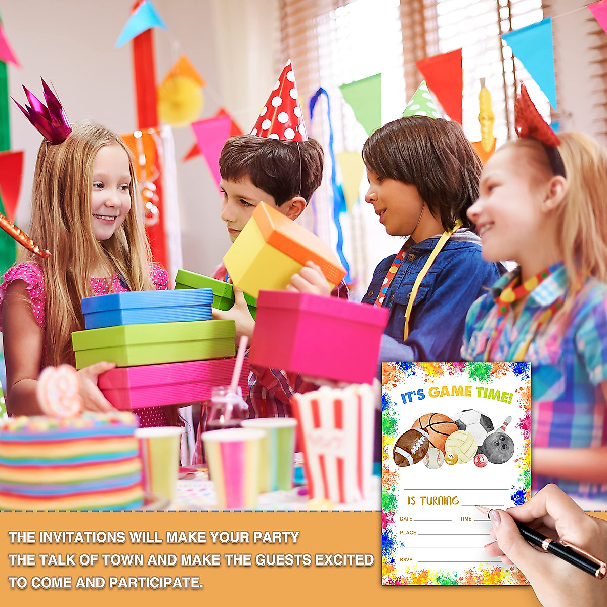 Chuxvon Birthday Party Invitations, All Star Sports Birthday Invitations, Double-Sided Fill In Birthday Invites, Birthday Party Favors Decorations Supplies, 20 Cards With 20 Envelopes(Invite-A14)