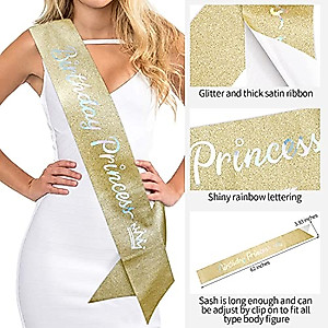 SuPoo Golden Birthday Sash and Crown Kit Princess Crown Birthday Tiara Birthday Girl Crown with Comb Glitter Birthday Sash for Women Crystal Tiaras for Girls Headband Happy Birthday Decorations Gifts