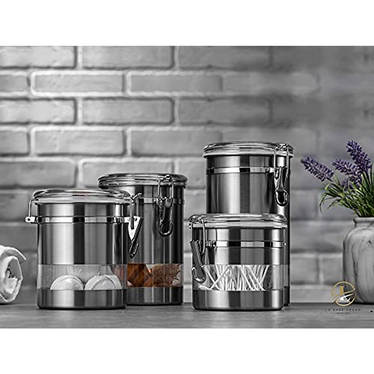 Le'raze Airtight Food Storage Container for Kitchen Counter with Window, Canister Set Ideal for Flour Tea, Sugar, Coffee, Candy, Cookie Jar with Clear Acrylic Lids & Locking Clamp