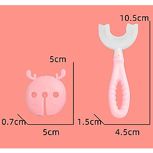 Land cast U-Shaped Toothbrush for Kids, Manual Training Tooth Brush Food Grade Soft Silicone Brush Head Baby Massage Toothbrush All-Round Cleaning (Pink)