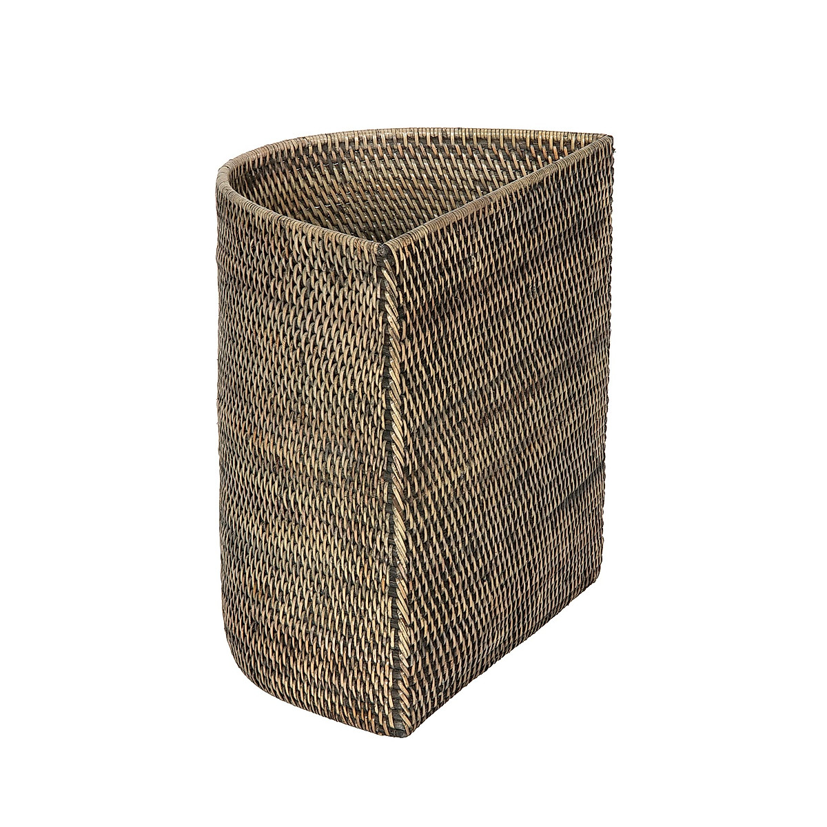 KOUBOO Rattan Laguna Half-Moon Waste Basket Trash Can – Laundry Room Storage, Wicker Garbage Can, Office, Bathroom, Kitchen, Bedroom Waste Basket, Gray - Brown