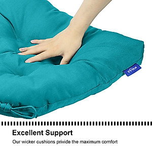 INFBLUE Outdoor Tufted Wicker Cushions Seat Cushions for Patio Furniture Set of 2, 19x19 Outdoor Chair Cushions Weather Resistant Patio Cushions with Ties for Wicker Chair (Aqua Green, 2 Pack)