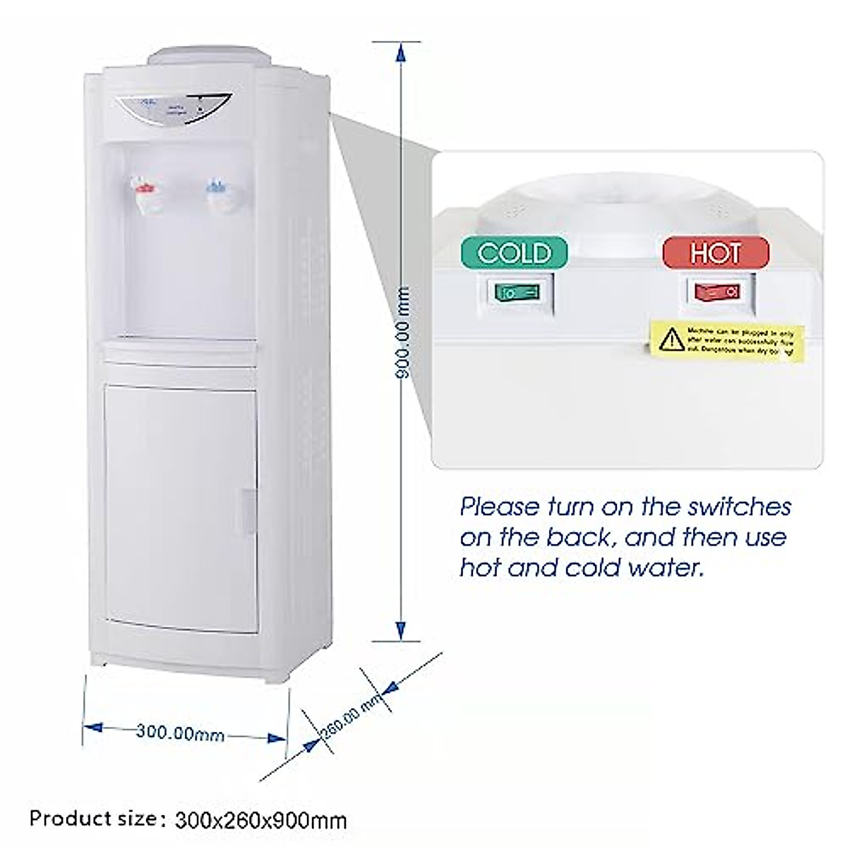 Axonl Water Cooler, 3/5 Gallon Water Bottle Top Loading Water Dispenser, Children Safety Lock Hot & Cool Water Dispenser with Storage Cabinet AXVWD02AWT