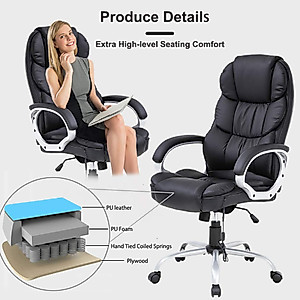 Home Office Chair Massage Desk Chair Ergonomic Computer Chair with Lumbar Support Headrest Armrest High Back Task Chair Rolling Swivel PU Leather Executive Chair for Women Adults, Black