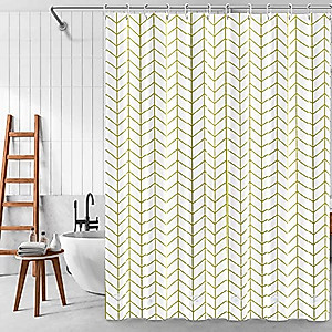 aceyoon Shower Curtain 71" x 78" Waterproof Fabric Liner, Gold Striped Shower Curtain for Bathroom with 12 Hooks, Machine Washable & Water Resistant Bath Curtain Accessories