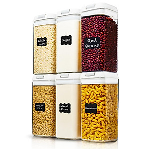 Shazo Airtight Food Storage Containers with Lids - 6 PC BPA Free Clear Plastic Cereal Containers with Easy Lock Lids for Kitchen and Pantry Organization for Snacks and Pasta - 1.2 L