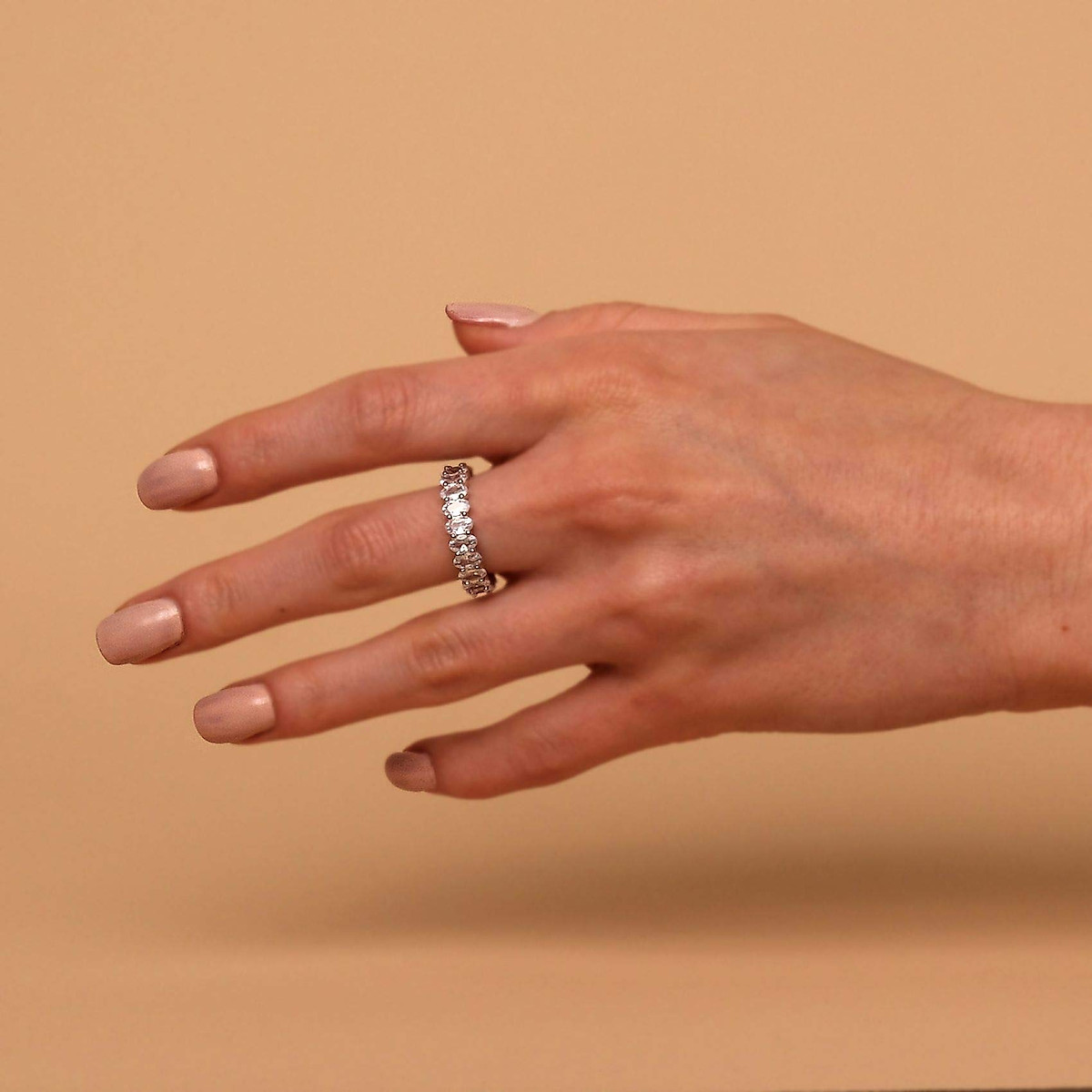 PAVOI 14K Yellow Gold Plated Rings Oval Cubic Zirconia Love | 5mm Stackable Yellow Gold Rings | Women Size 8