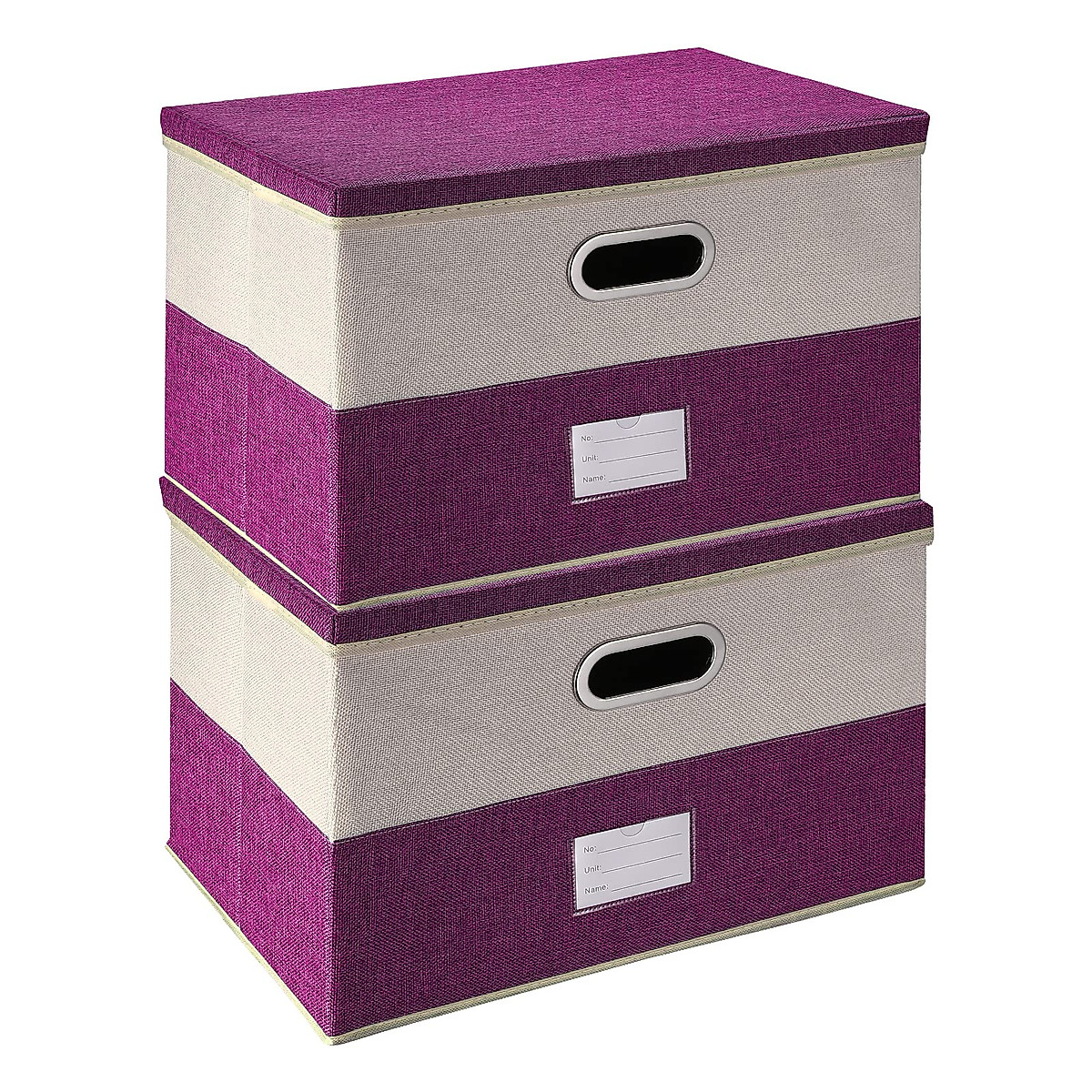 Fassave Foldable Storage Bins with Lids, 2 Packs Fabric Storage Container Basket Cube with Handles for Office, Bedroom, Closet (Small-2 Pack, Beige&Purple)