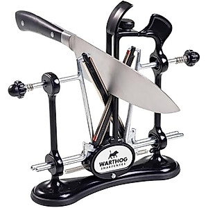 Warthog V-Sharp A4 Professional Knife Sharpener, Ideal for Cooks, Fishermen, Hunters, 325 Grit Diamond Rods with Adjustable Angles, Metal Frame Construction, Red