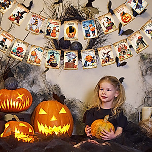 20 Pcs Vintage Halloween Garland Hanging Victorian Style Card Vintage Banner Decor, Halloween Wall Hanging Banner with Rope Halloween Card for Party Indoor Outdoor Decorations (Pumpkin Style)