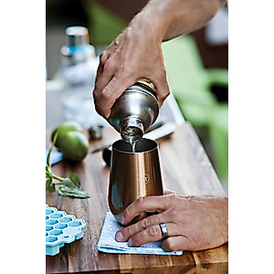 Outset Glass Cocktail Shaker Printed with Drink Recipes, 12 Ounce, Stainless Steel Strainer Lid