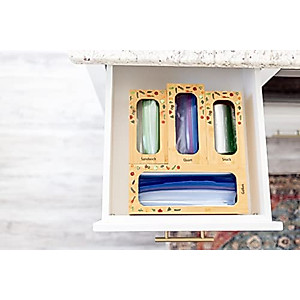 Hadi Home Ziplock Bag Storage Organizer - Premium Bamboo Kitchen Drawer or Wall Food Storage Bag Organizer Holders - With ZO4-BO1-HH BO