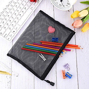 Outus 15 Pieces Mesh Bags Black Mesh Zipper Pouch Makeup Bags Cosmetic Travel Organizer Bags Pencil Case (Black, 9.5 x 7.1 Inches)