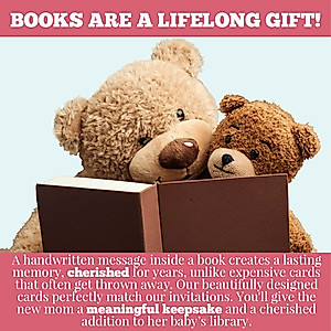 Amanda Creation Watercolor Pink Floral Cow “Bring a Book” Cards for Baby Showers, 20 2.5 by 4 Inch Double Sided Insert Cards, Invite Guests to Bring a Book for the Baby