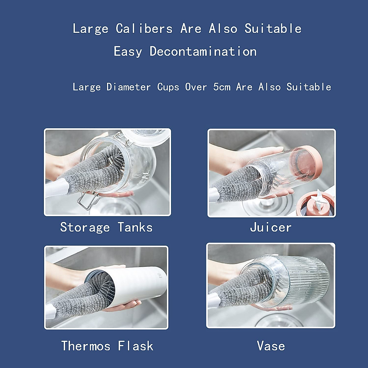 4 Pieces Bottle Brush Set, Long Handle Wine Decanter Cleaning Brush + Straw Cleaner Brush + Thermos Lid Cup Brush for Cleaning Baby Bottle Goblet