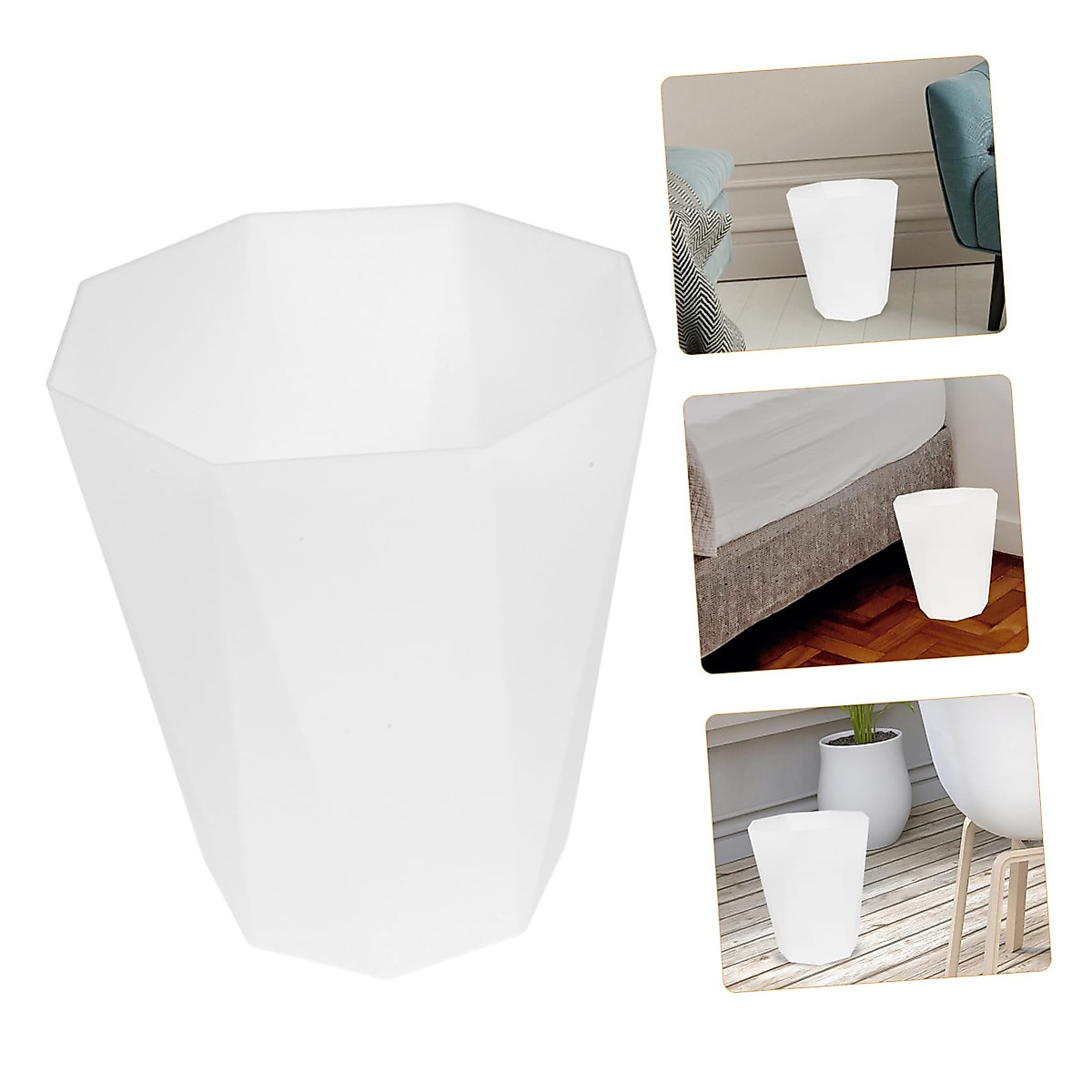 GARVALON 1pc uncovered Waste bin Small Trash can Trash bin for car Kitchen Waste bin Bathroom Garbage can Waste Container Plastic Waste Basket Trash Can Wastebasket Office White Button Mini