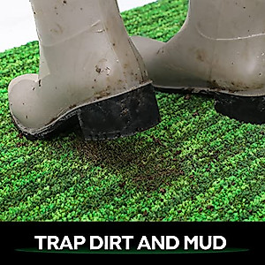 LINLA Garden Front Dog Door Mat for Muddy Paws, 18"x30"- Fake Faux Grass & Super Absorbent Fibers for Dirt Trapper, Rubber Non-Slip, Perfect Rug for High Traffic Entryways, Green