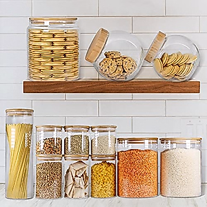 ECOEVO Glass Penny Jars with Bamboo Lids, Glass Cookie Jars, Glass Candy Jars, Glass Jars with Lids, Glass Food Storage Containers with Bamboo Lids, 2 Pack of 48oz