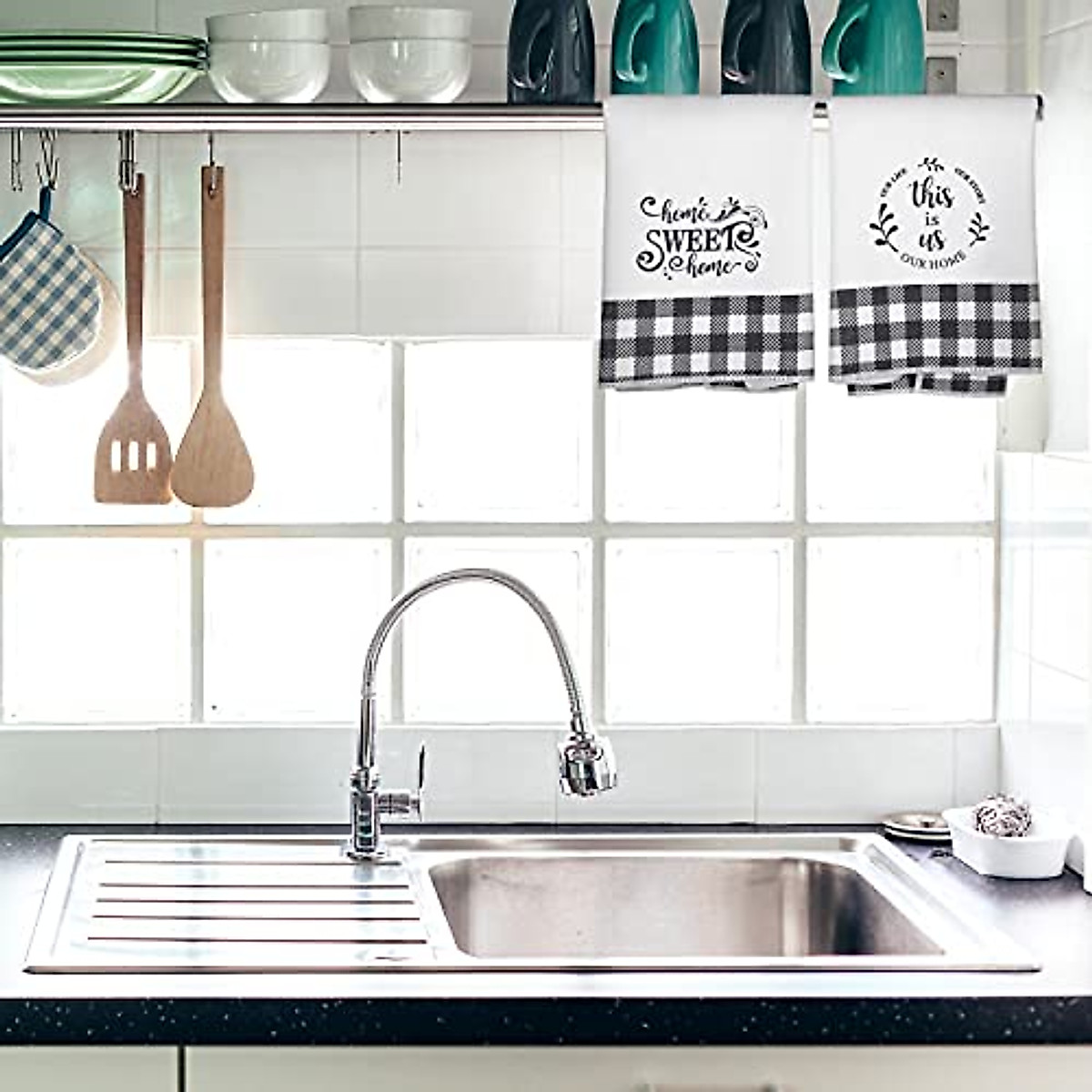 4 Pcs Kitchen Dish Towels Buffalo Check Plaid Farmhouse Hand Towel Ultra Absorbent Soft Quick Drying Dish Clothes Polyester Cleaning Cloth for Kitchen Home Supplies (Black White Plaid, Plaid Style)