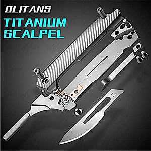 OLITANS AL-T011 Folding Scalpel CNC Titanium Handle Mini Folding Knife #24 Replaceable Blades Pocket Knife Box Open Tools